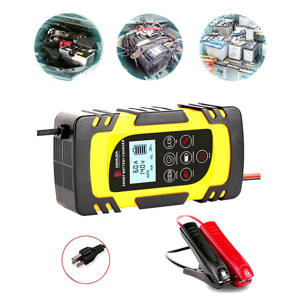 Аккумулятор 12 В 24 В ЖК-дисплей полностью автоматический сухой и мокрый проводник-акисловный заряд заряда для автомобилей мотоцикл мотоцикл, Желтый - Правила США