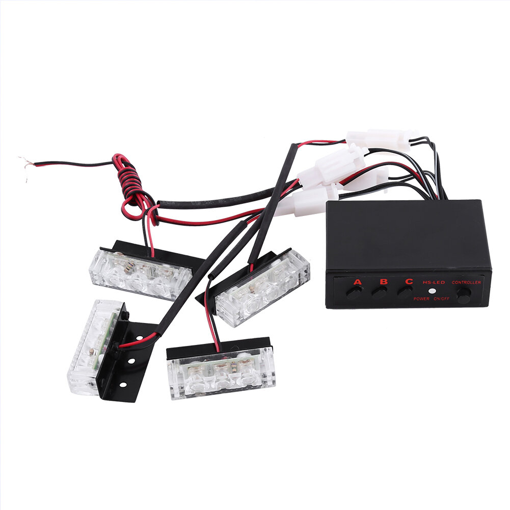 12V Проблесковый маячок 4x3LED, 3 режима, белый, аварийный