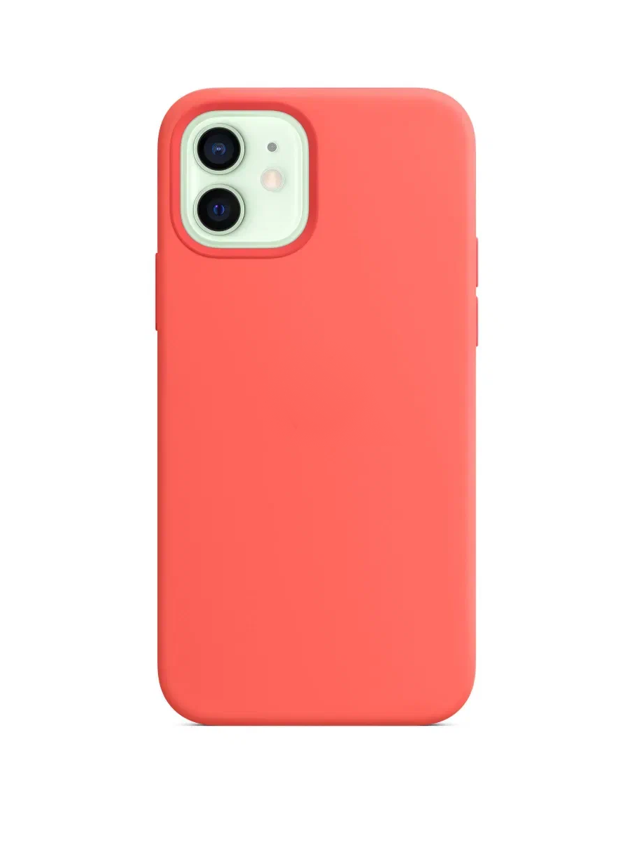 Чехол силиконовый Магсейф для iPhone 12 / 12 Pro Pink Citrus с анимацией NFC, Silicone case Магсейф для айфон 12 / 12 про - Оранжево-розовый