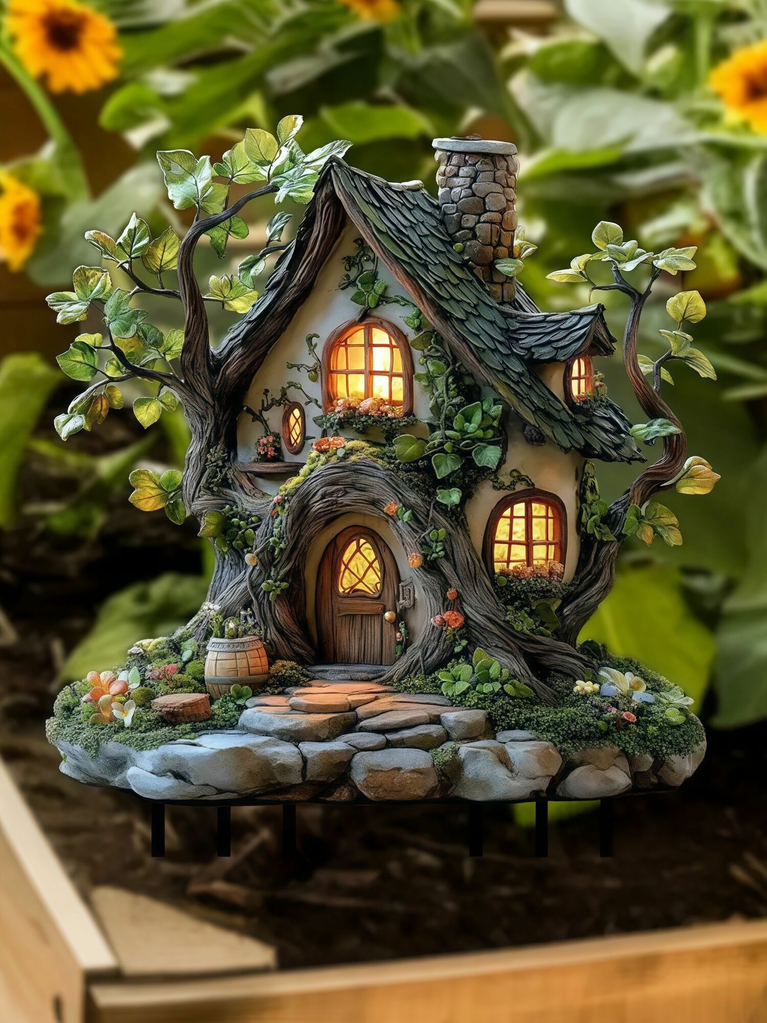 Фигурка садовая, Акриловая панель садовая статуя, водонепроницаемая, Домик на дереве, в стиле маленького домика, 1шт