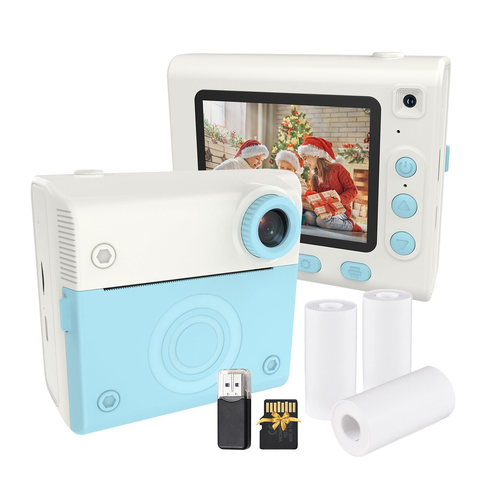 Детская камера для мгновенного печати Kids Instant Print Camera цифровая камера для детей 1080P видеокамера с двойной линзой экран IPS 2.8 дюйма встроенный аккумулятор рамки для фотографий с 3 рулонами термопaper лямка для шеи 32GB TF карта Pink Blue