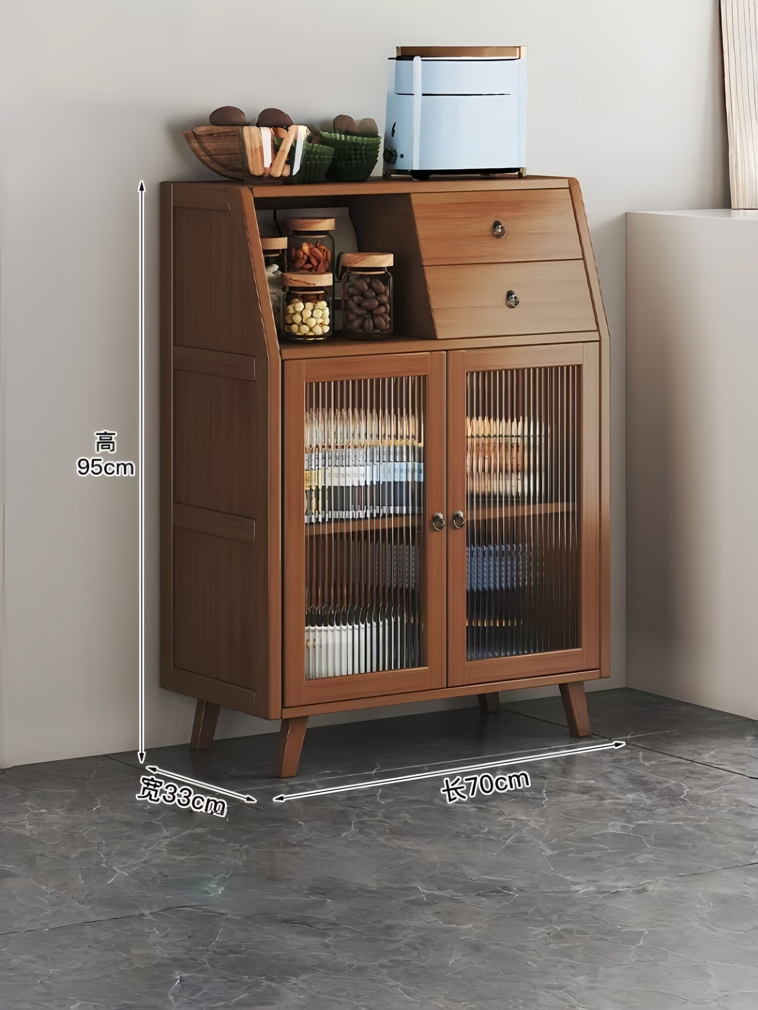 Комод-секретер "Блеск", 2 ящика, лакированный фасад, 95 см x 70 см x 33 см