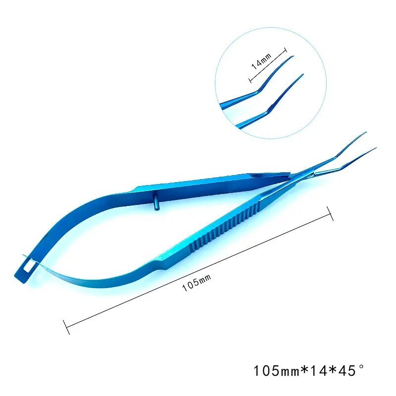 Титановые пинцеты для капсулорексиса, 105mm*14*45°, Titanium-Curved-