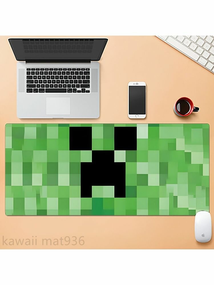 Коврик для игрового компьютера Minecraft, нескользящий, XXL, зеленый/черный, 40 см x 90 см