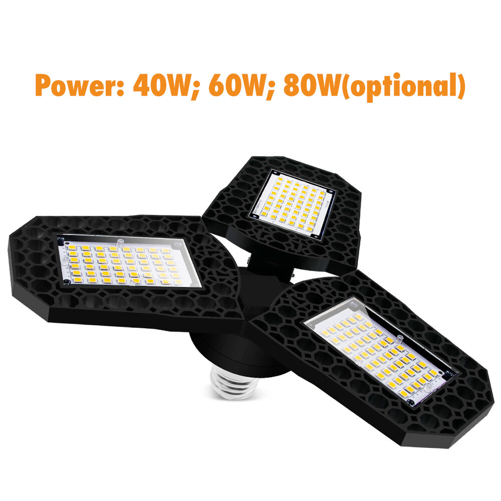 Светодиодный деформируемый светильник для гаража AC85-265V с тремя лопастями вентилятора, потолочный светильник с цоколем E27/E26, регулируемый угол освещения, дневной белый свет 6000K для гаражных мастерских