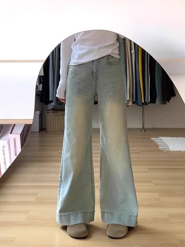 Охоты Брюки JYL Дамские джинсы: Светло-синие, весенние, для низких, высокая талия, прямой Чистый цвет талии_XL