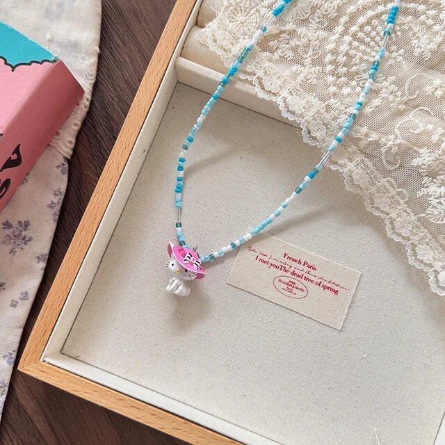 Оригинальный кулон ручной работы Hello Kitty Kuromi, подарочное ожерелье с ключичной цепочкой Sanrio с бисером, мультяшный красочный дизайн