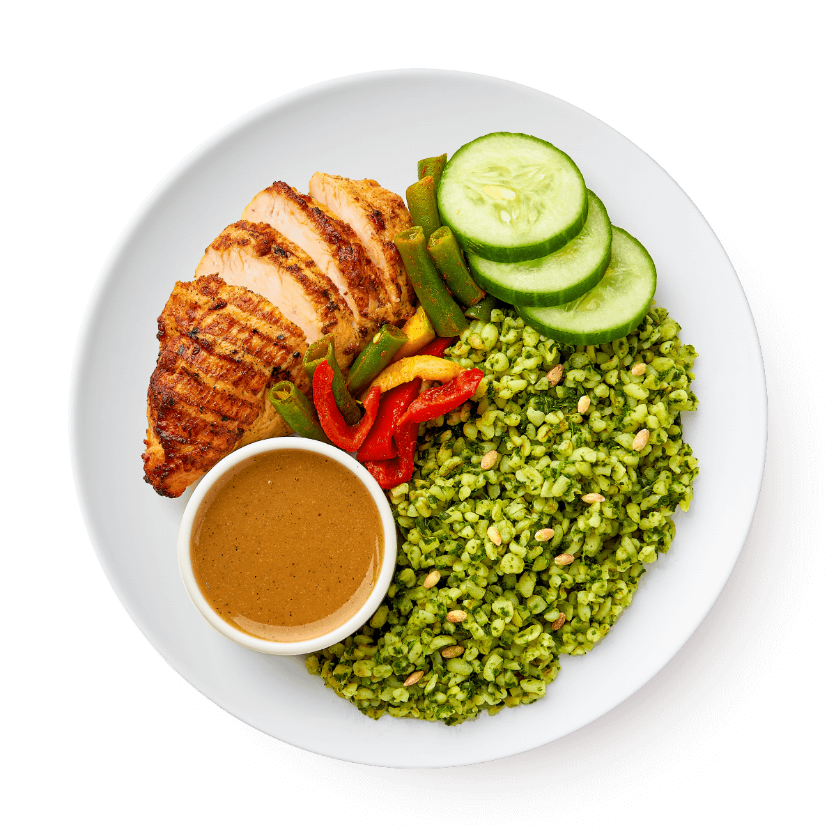 Куриная грудка со шпинатным булгуром и медово-горчичным соусом «Из Лавки»