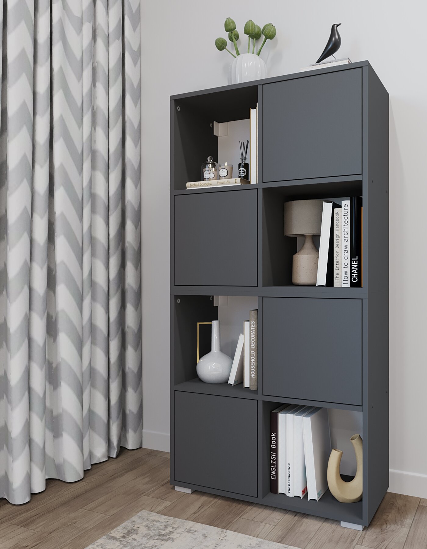 Стеллаж с дверками ЛДСП, для детской, гостиной, прихожей, 71х35,5х71 см, графит