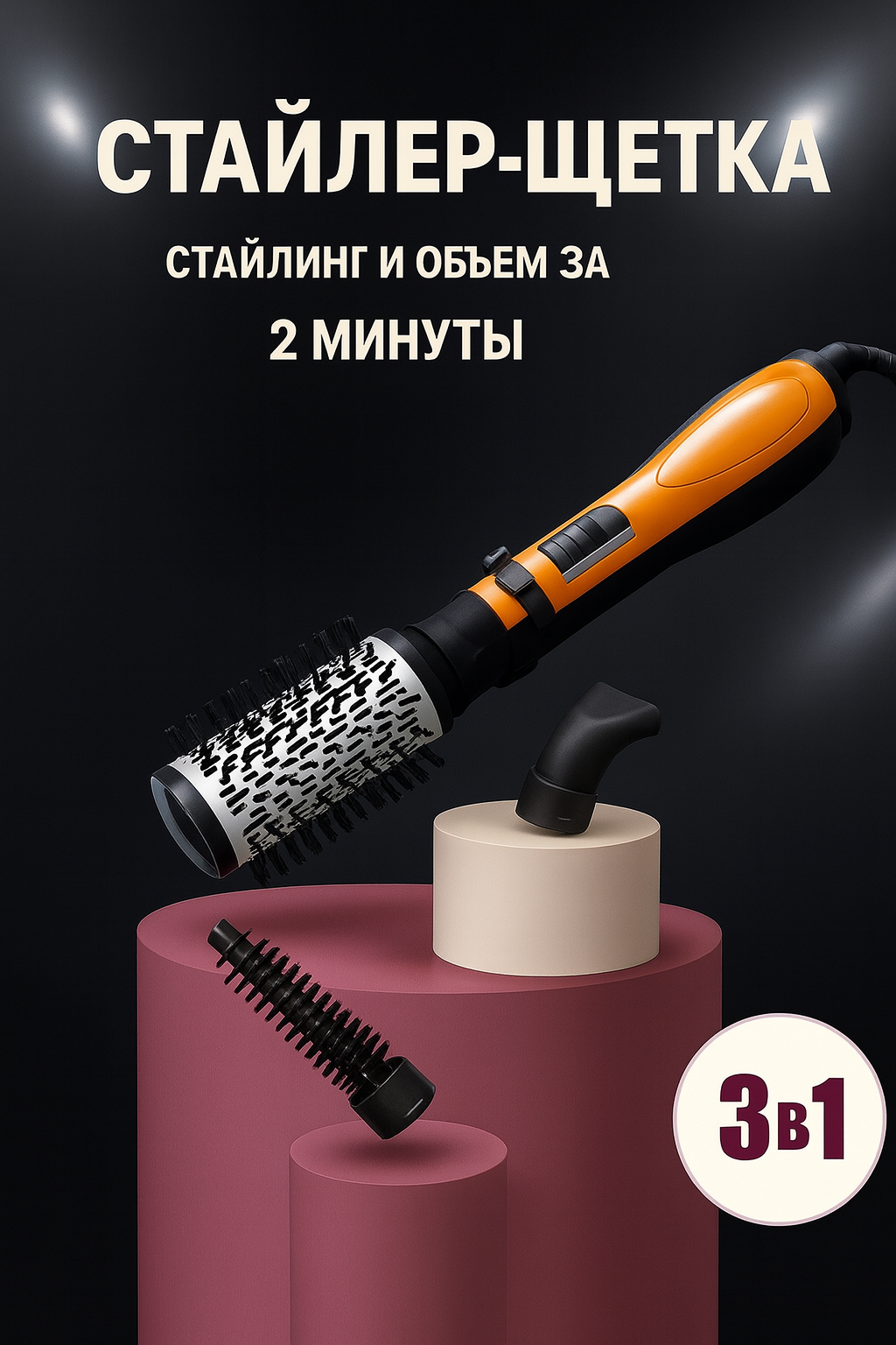 Профессиональный Фен-щетка 3 в 1, салонный Стайлер, термощетка, домашний, с тремя насадками