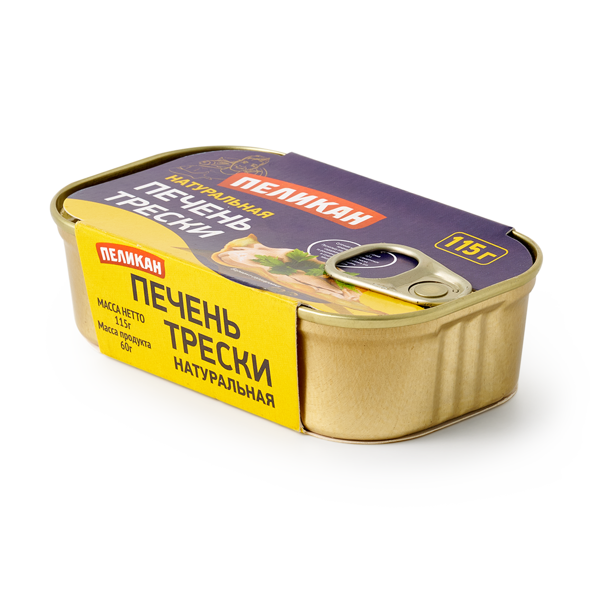 Печень трески натуральная "Пеликан", в собственном соку, ламистер, 115 г