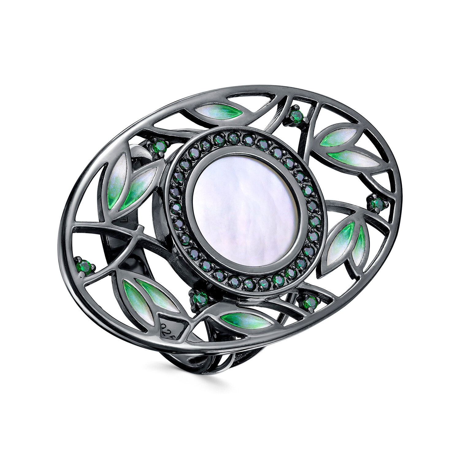 Кольцо, серебро, 925 проба, фианит, перламутр