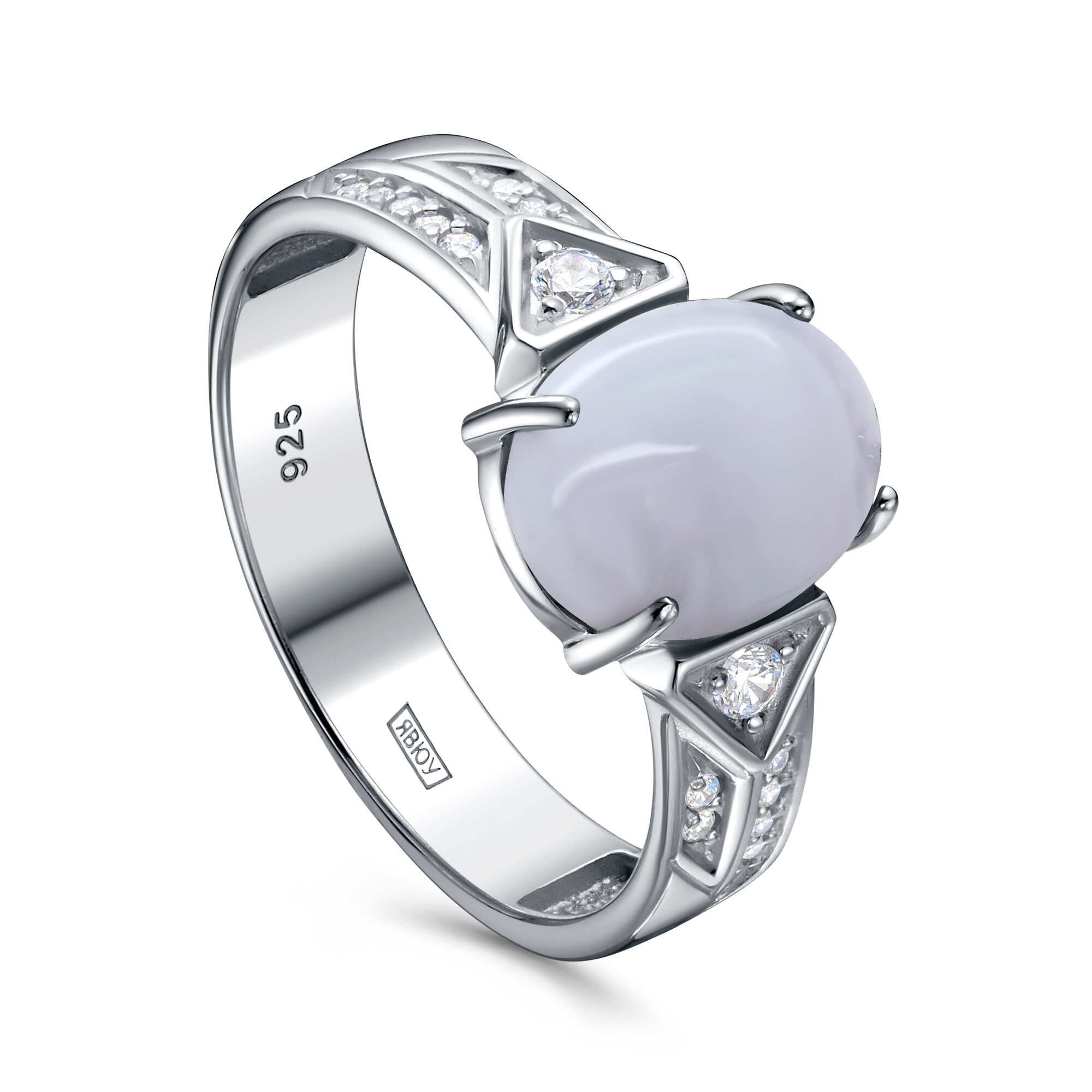 Кольцо, серебро, 925 проба, фианит, агат