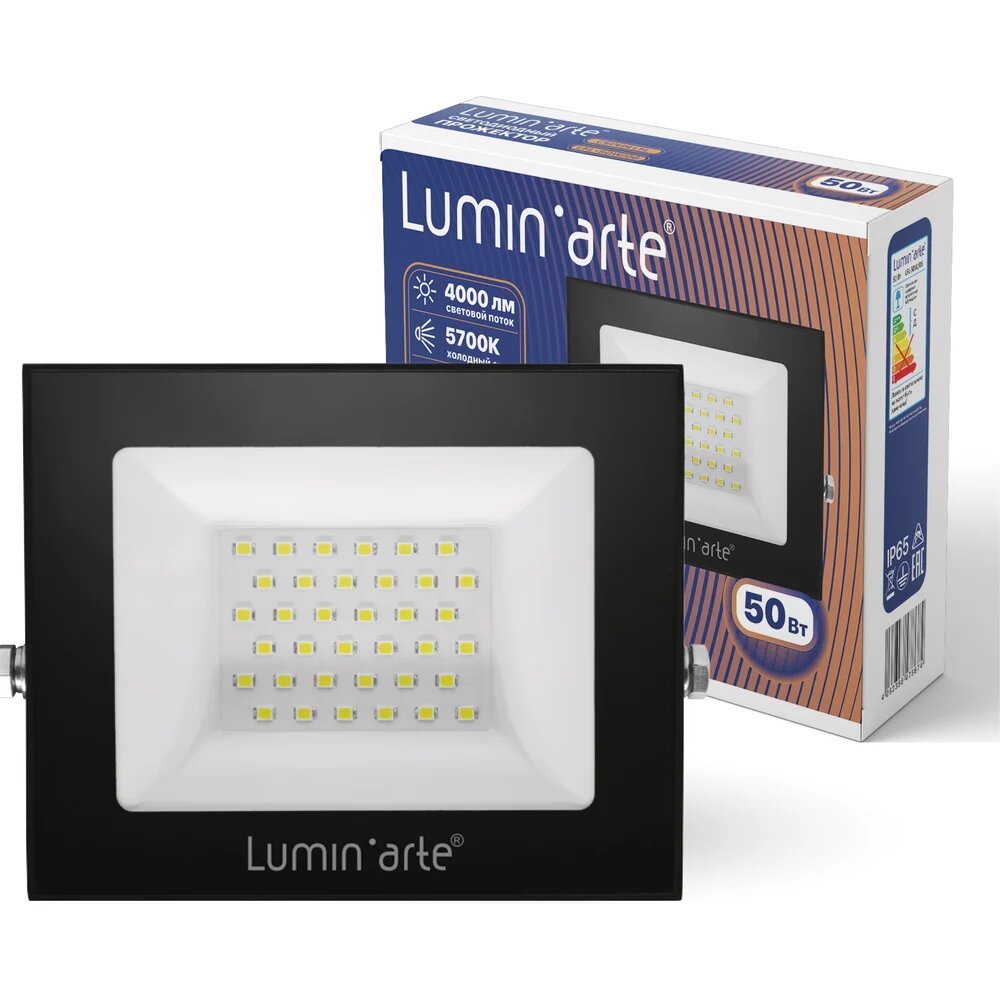 Светодиодный прожектор Lumin'arte 50Вт, 5700К Холодный свет, IP65, 4000Лм, черный LFL-50W/06