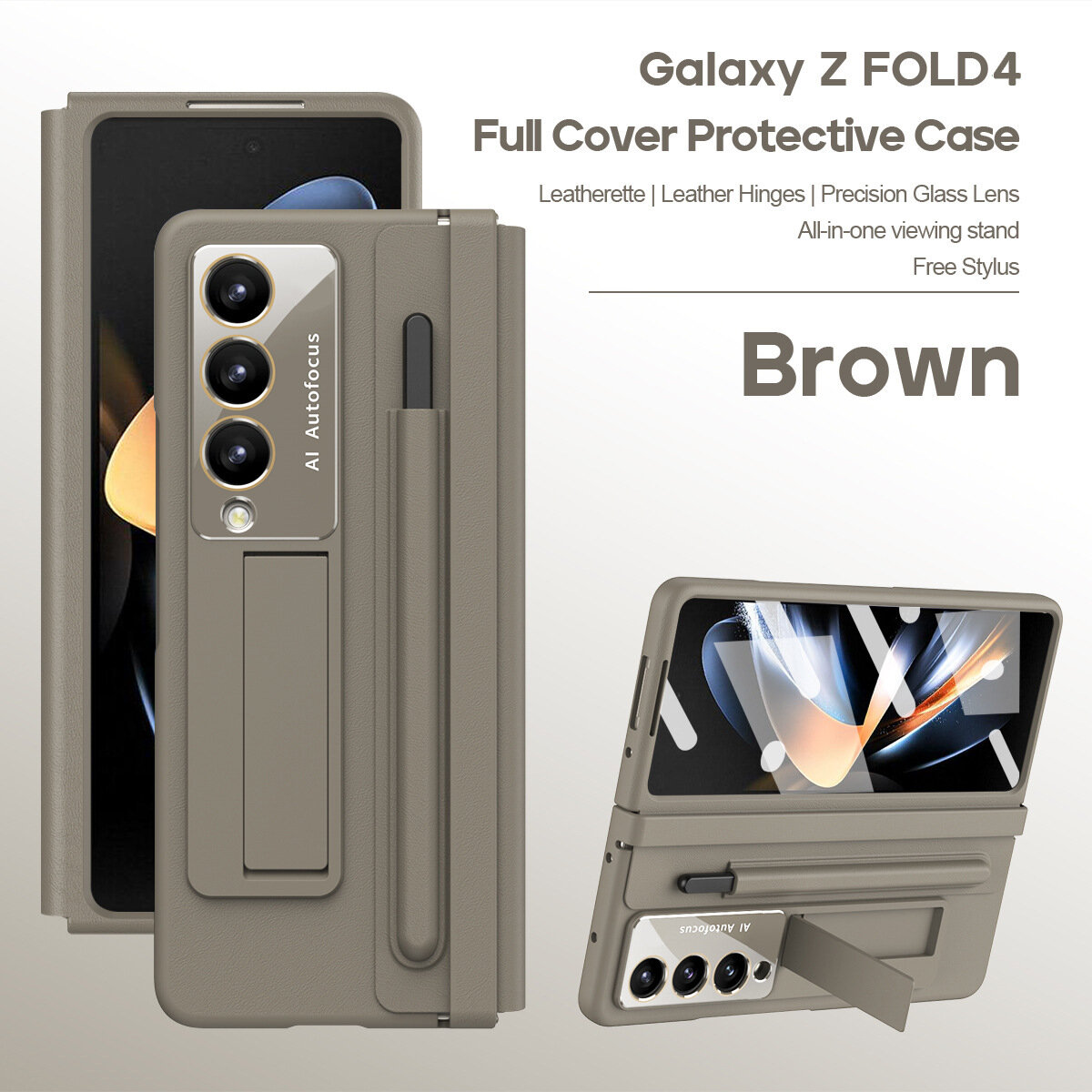 Светло-коричневая защитная оболочка с отсеком для стилуса для Samsung Galaxy Z Fold 4