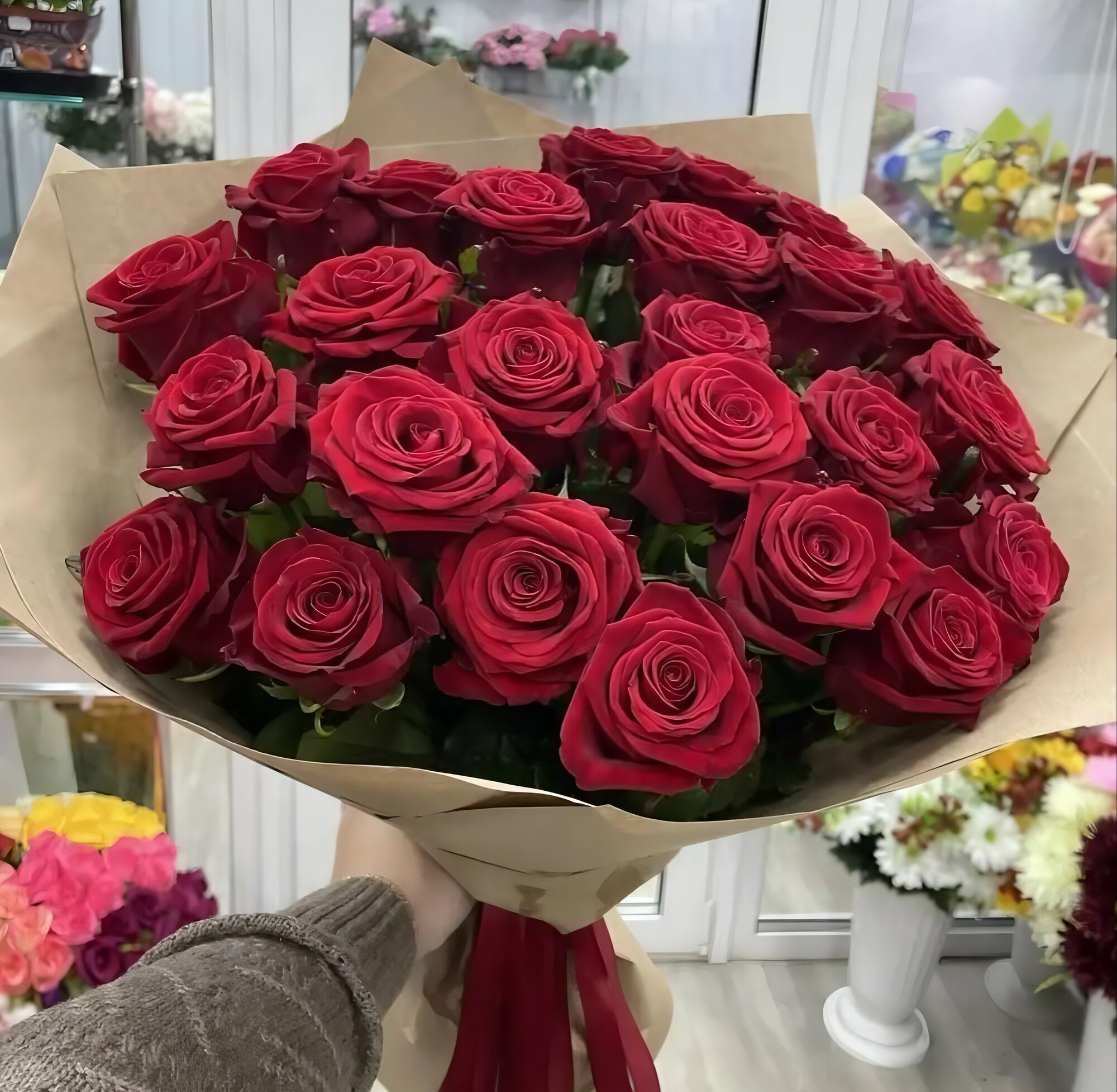 Букет из красных роз 21 шт, красивый букет цветов, шикарный, премиум цветы, премиум букет