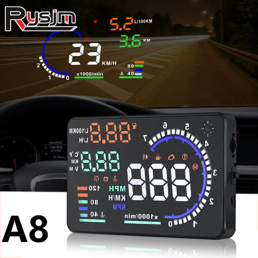 5,5-дюймовый Проектор A8 HUD Для Автомобиля На Ветровом Стекле Со Спидометром ODB2, Тахометром