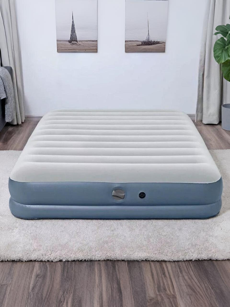 Кровать надувная Bestway, 203х152х36 см, 6716T, насос встроенный, аккумуляторная, флокированная, USB насос 3.7В, 300 кг