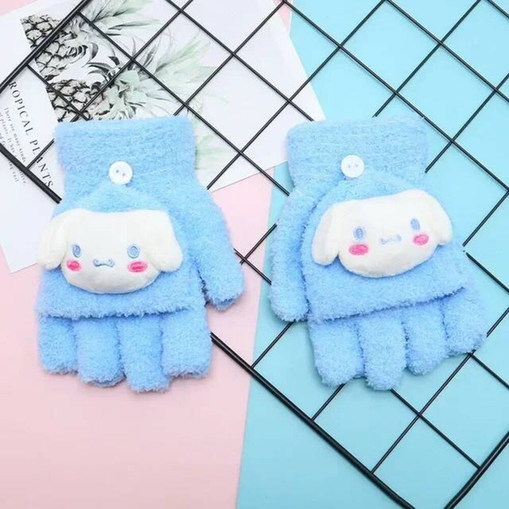 Женские вязаные перчатки Sanrio Cinnamoroll Melody Kuromi в стиле каваи с мультяшным рисунком, теплые, с откидной крышкой и без пальцев, Hello Kitty, Y2k, непромокаемые.