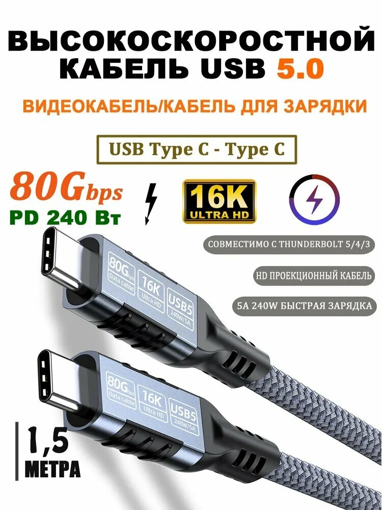 QISHI Видеокабель USB Type-C/USB Type-C, 1.5 м, лазурный