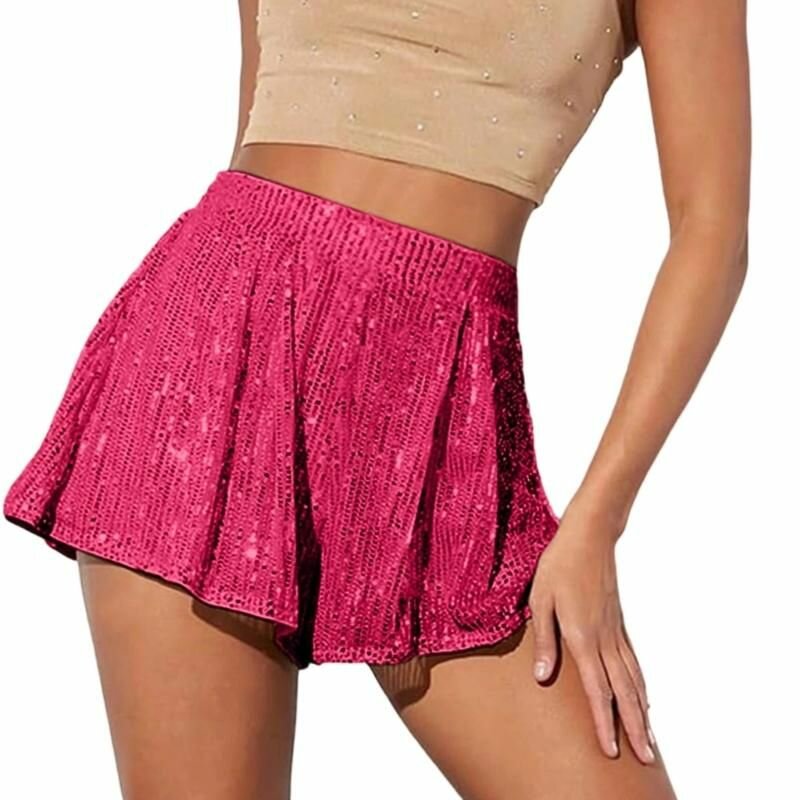 Блестящее мини-платье с пайетками, розово-красный - M