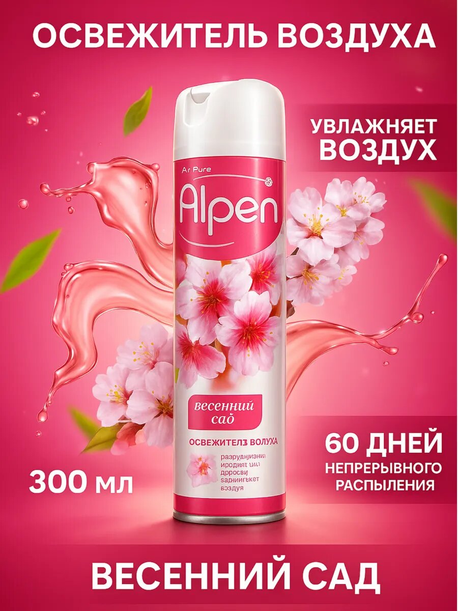 Освежитель воздуха Alpen "Весенний сад", спрей, увлажнитель, аромат ассорти, 300мл