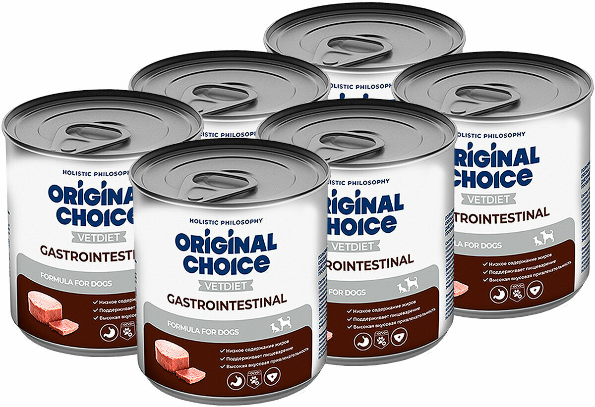 Корм влажный Original Choice Vetdiet Gastrointestinal для взрослых собак для профилактики болезней ЖКТ, 525 гр х 6 шт