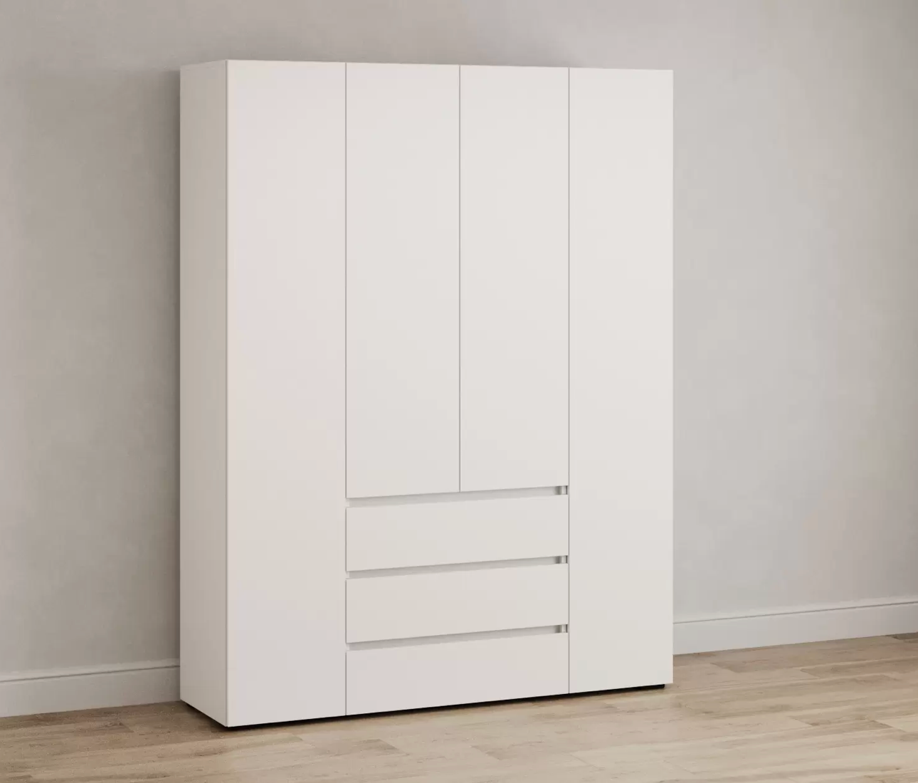 Шкаф 4х створчатый распашной с ящиками для одежды белый 160х208х46 см