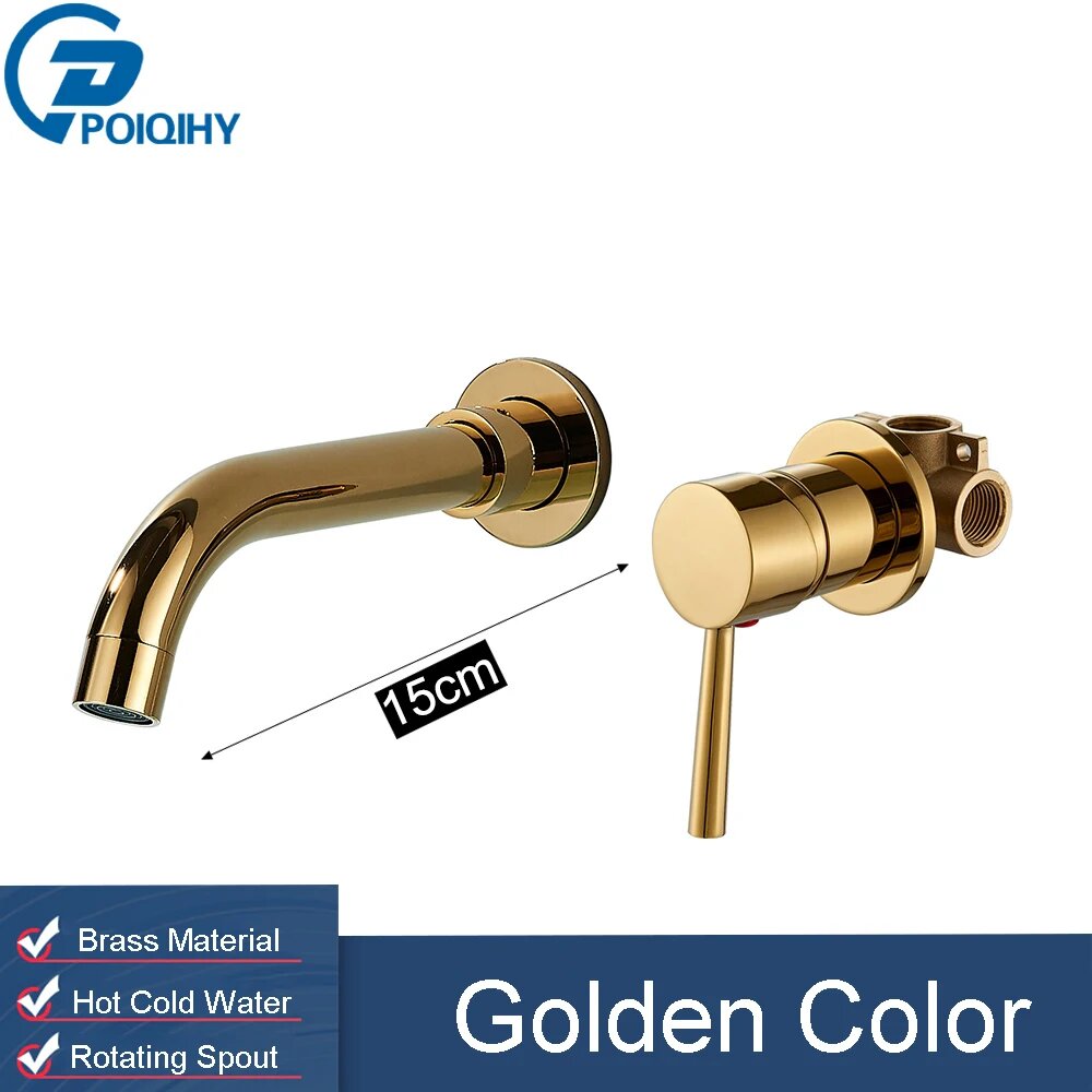Ручка для раковины в ванной комнате "Rose Golden Basin Faucet" с подвесным монтажом, смешивающая горячую и холодную воду, с одним ручком и вращающимся спутником, золотая, 15 см