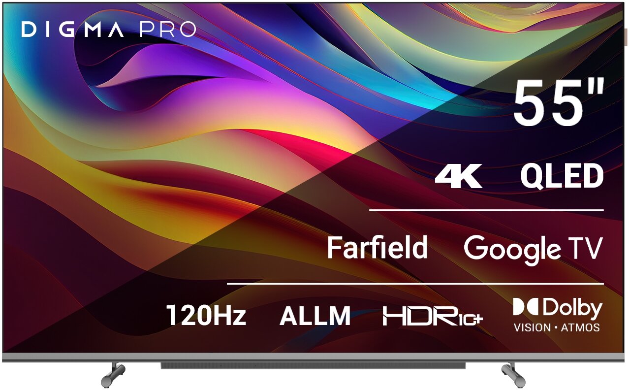 Телевизор QLED Digma Pro 55" QLED 55L Smart Google TV Frameless черный/серебристый/4K Ultra HD/120Hz
