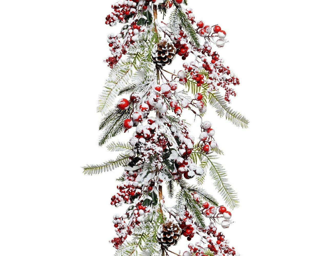 Декоративная гирлянда лесное великолепие с шишками и ягодами, заснеженный, хвоя 100% литая мягкий полимер, 180х20 см, Kaemingk 682853