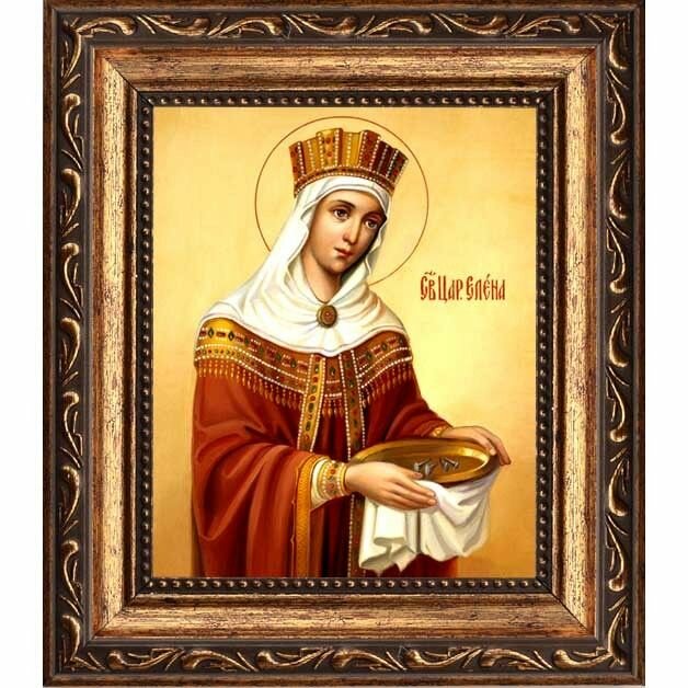 Елена Святая царица. Обретение Честного Креста и гвоздей. Икона на холсте. (10 х 12 см / В раме)