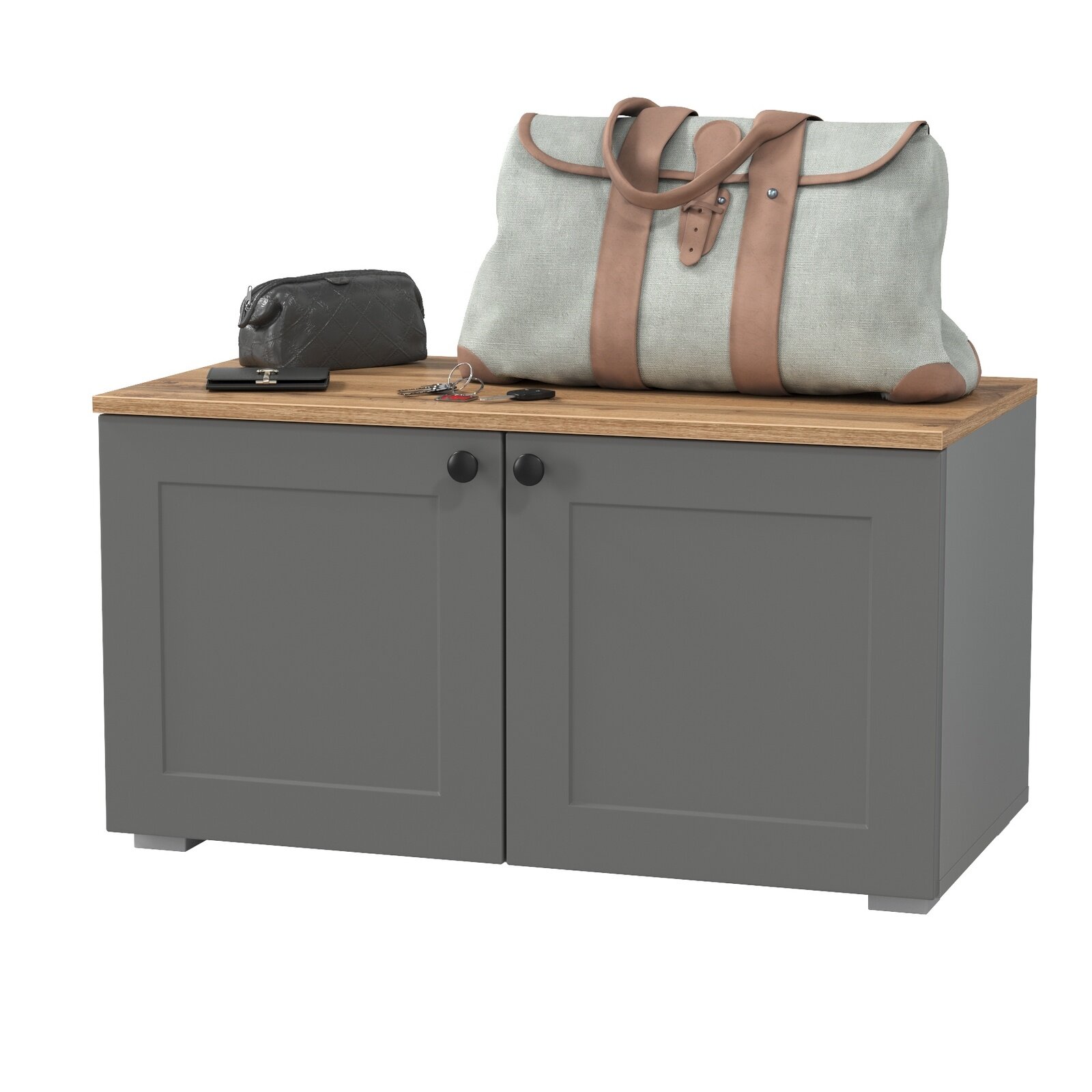 Обувница с сидением для прихожей 80см серый графит/дуб крафт золотой Спасибо-Мебель