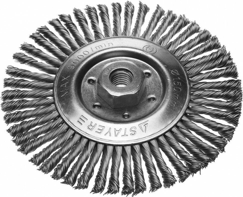 STAYER Щетка STAYER дисковая для УШМ, сплет в пучки стальн зак провол 0,5мм, 150мм/М14, ( 35192-150 )