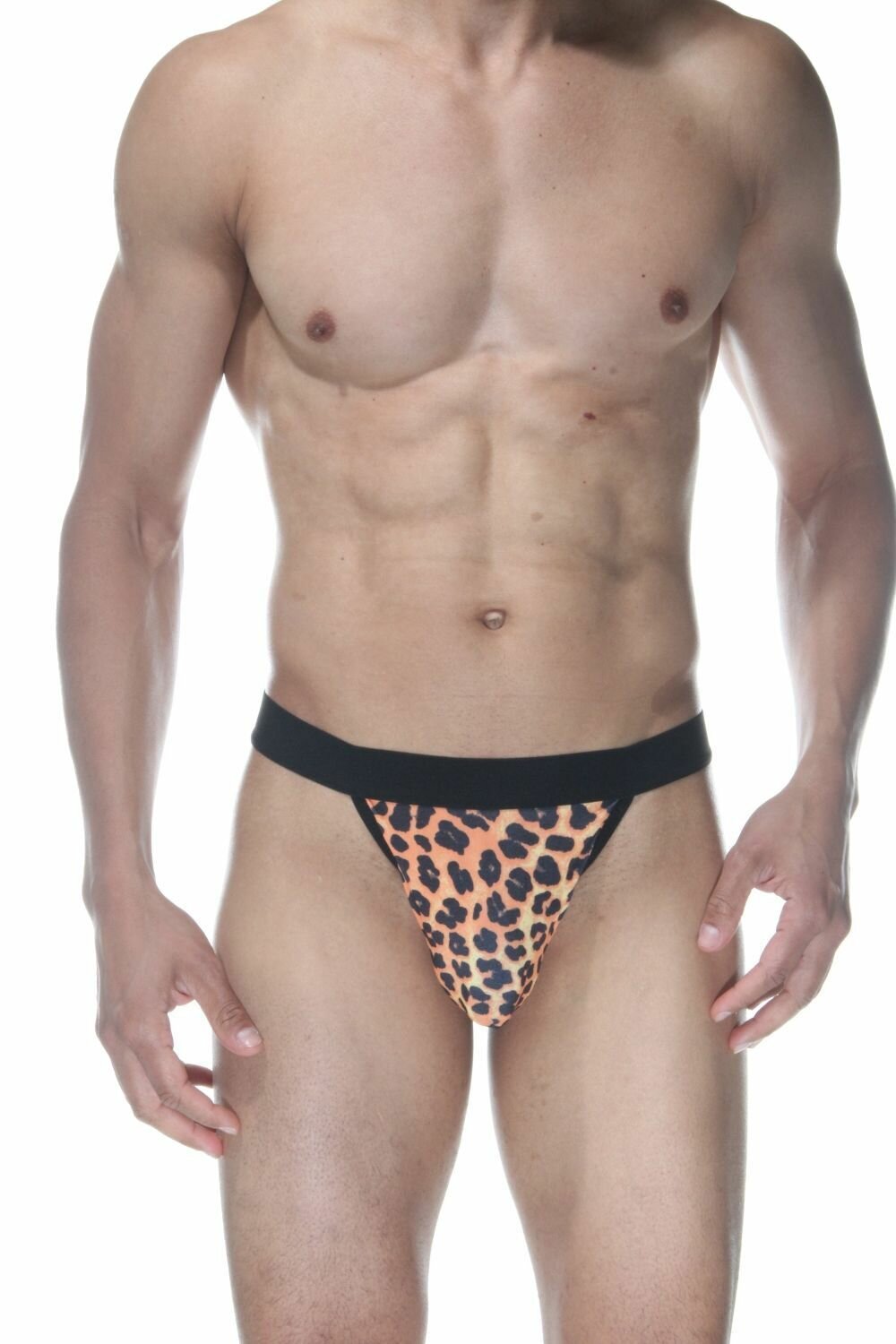 Мужские трусы-стринги с леопардовым принтом, размер M, эластичный материал