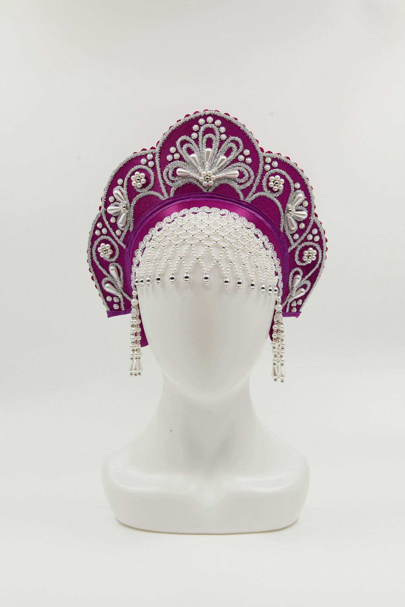 Кокошник Забава Углич "Лилия" КЛм-15, сиреневый/серебро