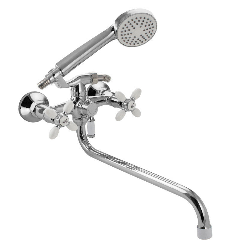 Смеситель в ванную серп и молот 3705 хром длинный излив