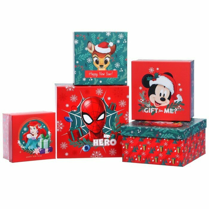 Набор коробок 5 в 1 "С Новым Годом!", Disney зелено-красная, 10178876