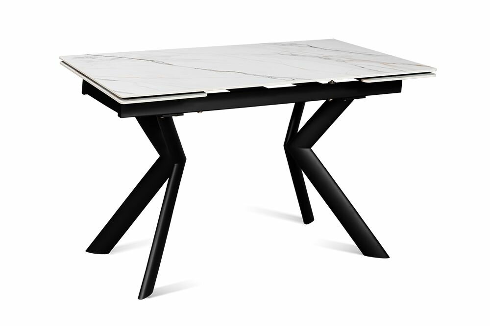 Стол обеденный керамический раздвижной RIO 120 ALASKA CER на металлокаркасе, столешница керамика, 120(180)х80 см (белый/черные ножки)