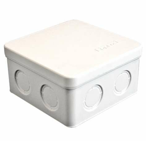 Распределительная коробка Электропромпласт белая, 105х105х56 мм, IP54, 7 выходов, без гермовводов, защелкивающаяся крышка