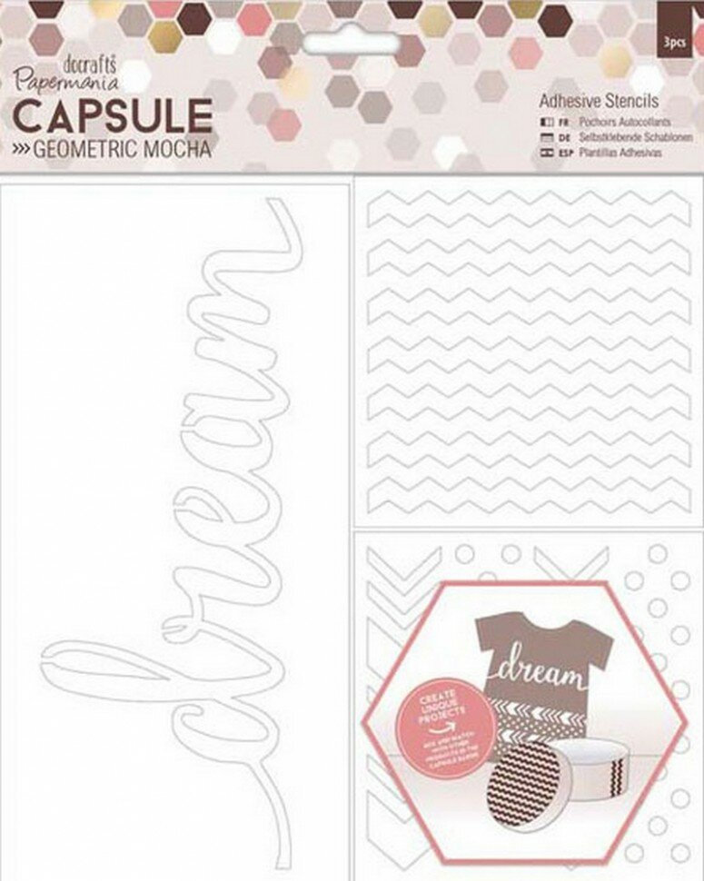 Docrafts PMA503278 Набор трафаретов самоклеющихся Geometric Mocha, Пластик