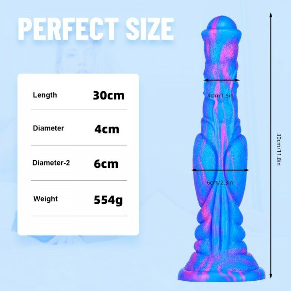 Фантазийный фаллоимитатор EROKAY "Феникс", силикон, голубой, 30x6 см