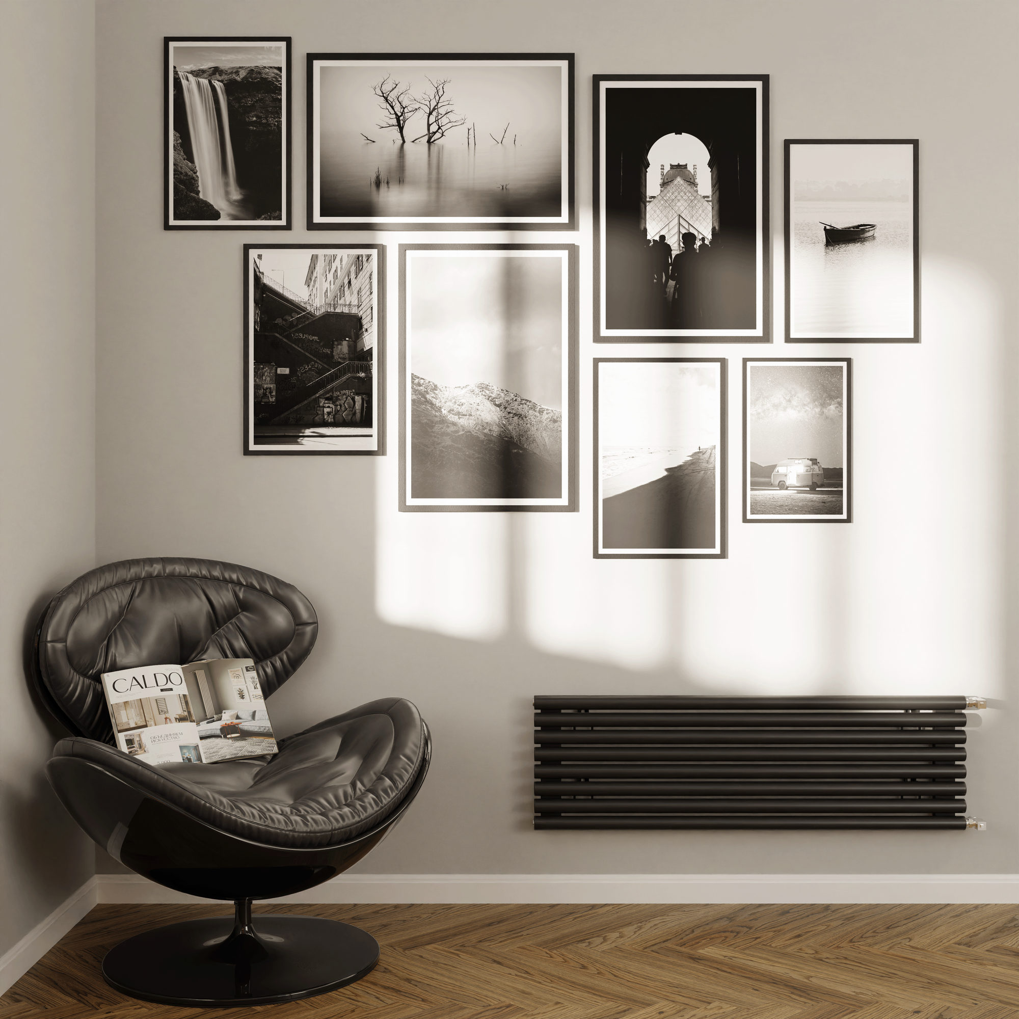 Горизонтальный трубчатый радиатор отопления Ronda 1250 8 секций, черный, боковое подключение