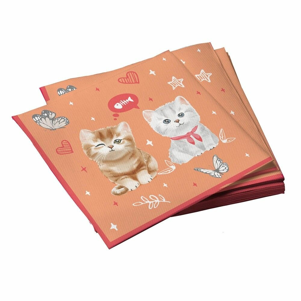 Салфетки бумажные ND Play / Котики на персиковом (трехслойные 33х33 см, 20 шт)