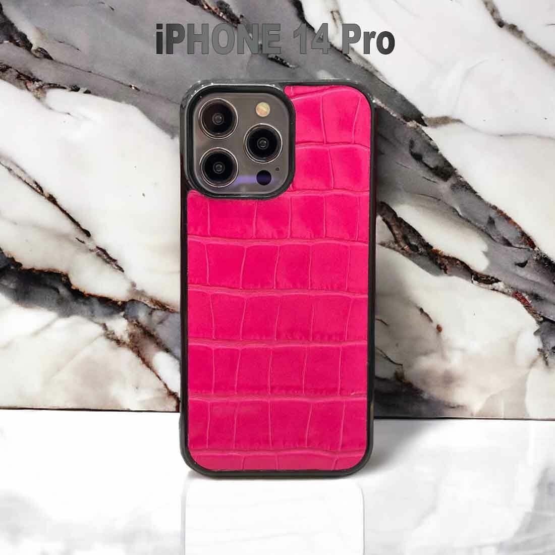 Чехол для IPhone 14 Pro из яркой кожи фуксия