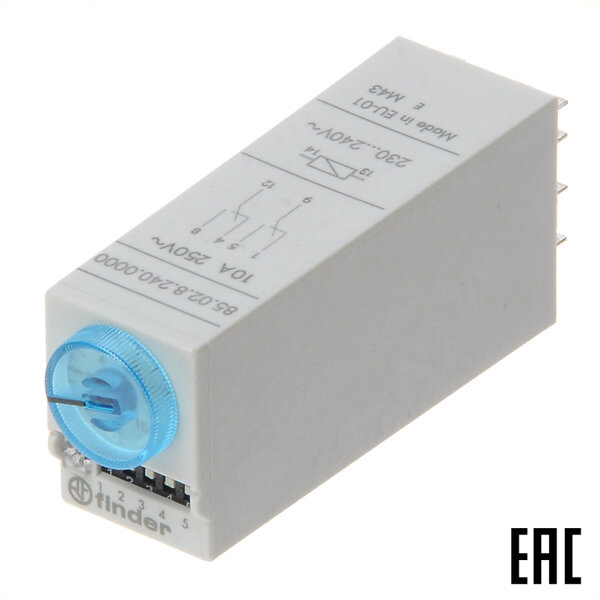 Реле времени 85.02.8.240.0000 многофункциональное 240В АС 10A 0.05с…100ч 2перекл. контакта серия 85 Finder