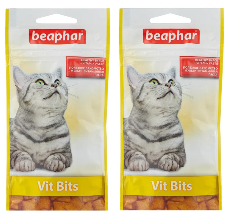 Подушечки с витаминной пастой для кошек Beaphar Vit- Bits, 75 шт, 2 уп
