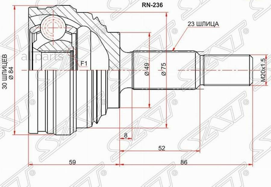 SAT RN-236 Шрус (Спереди/ Наруж) Nissan Almera 12-19 / Renault Logan 04-16