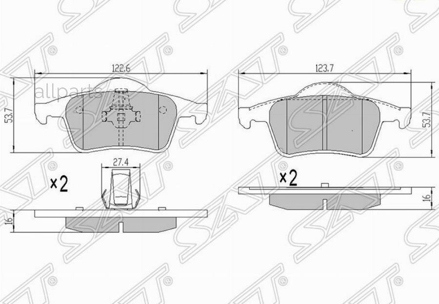 SAT ST-30648382 Колодки тормозные (Сзади) Volvo S60 00-10 / S80 98-06
