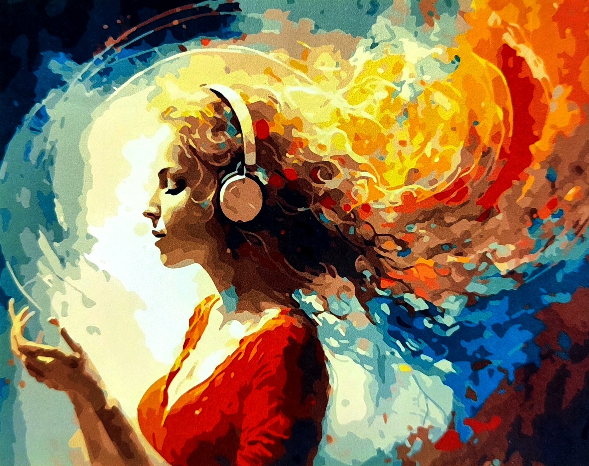 Картина по номерам Paintboy "Попарт неоновая яркая девушка в стиле комикс бум, ангел, музыка, супер женщина", 40 х 50